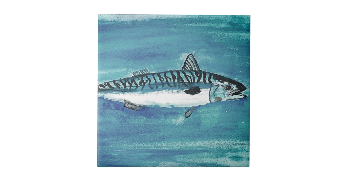 Common Mackerel Fish Watercolor Blue Nautical Ceramic Tile | Zazzle