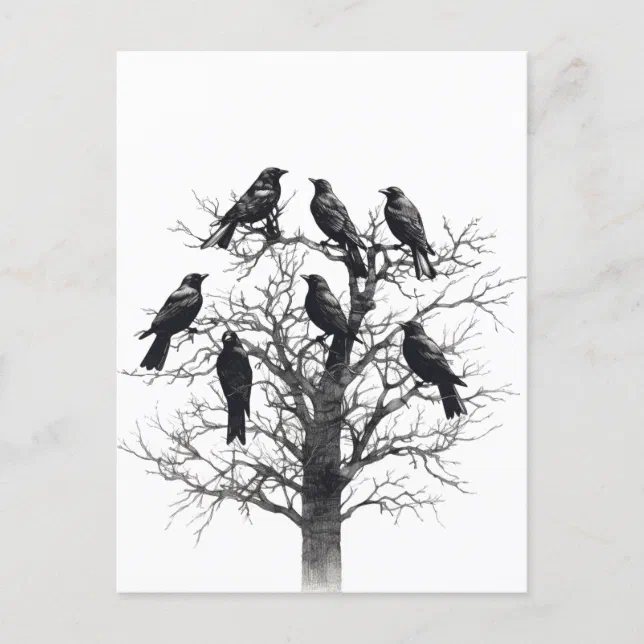 Common Raven Crow Black Mysic Tree Flock Design Postcard | Zazzle