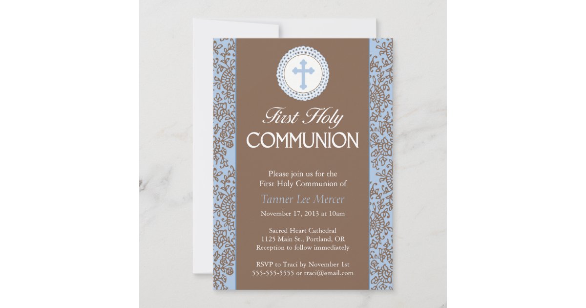 Communion Blue Leaves Invitation | Zazzle