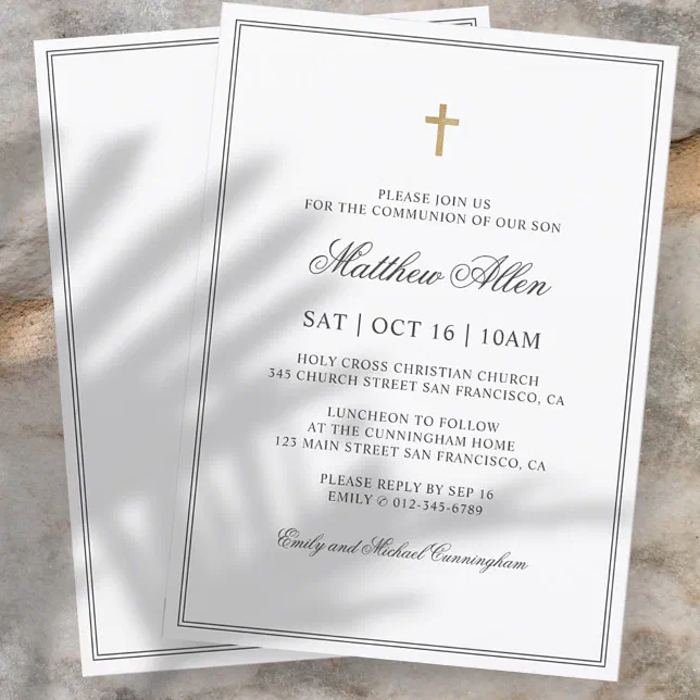 Communion For Him | Elegant Classic Cross Invitation | Zazzle