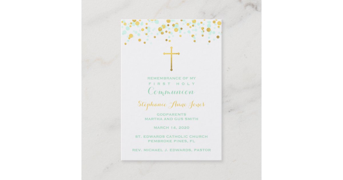 Communion Mint and Gold Confetti Business Card | Zazzle