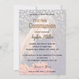 Communion Photo Elegant Gold Typography Invitation | Zazzle