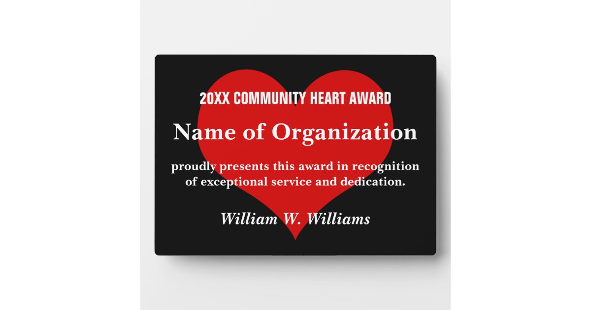 Community Heart Volunteer Award Plaque | Zazzle