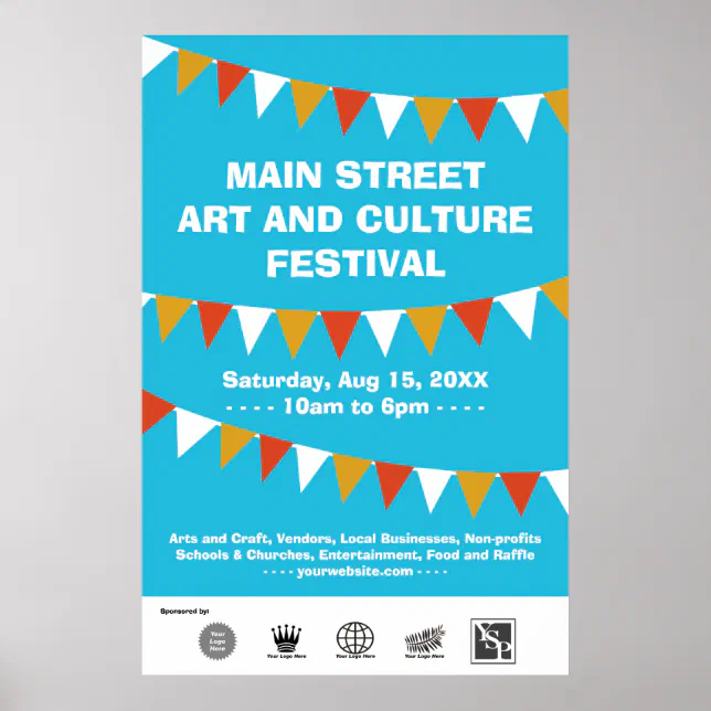 Community street festival banner flags blue poster | Zazzle