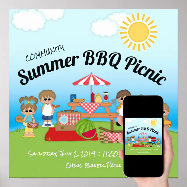 Community Summer BBQ Picnic Poster | Zazzle