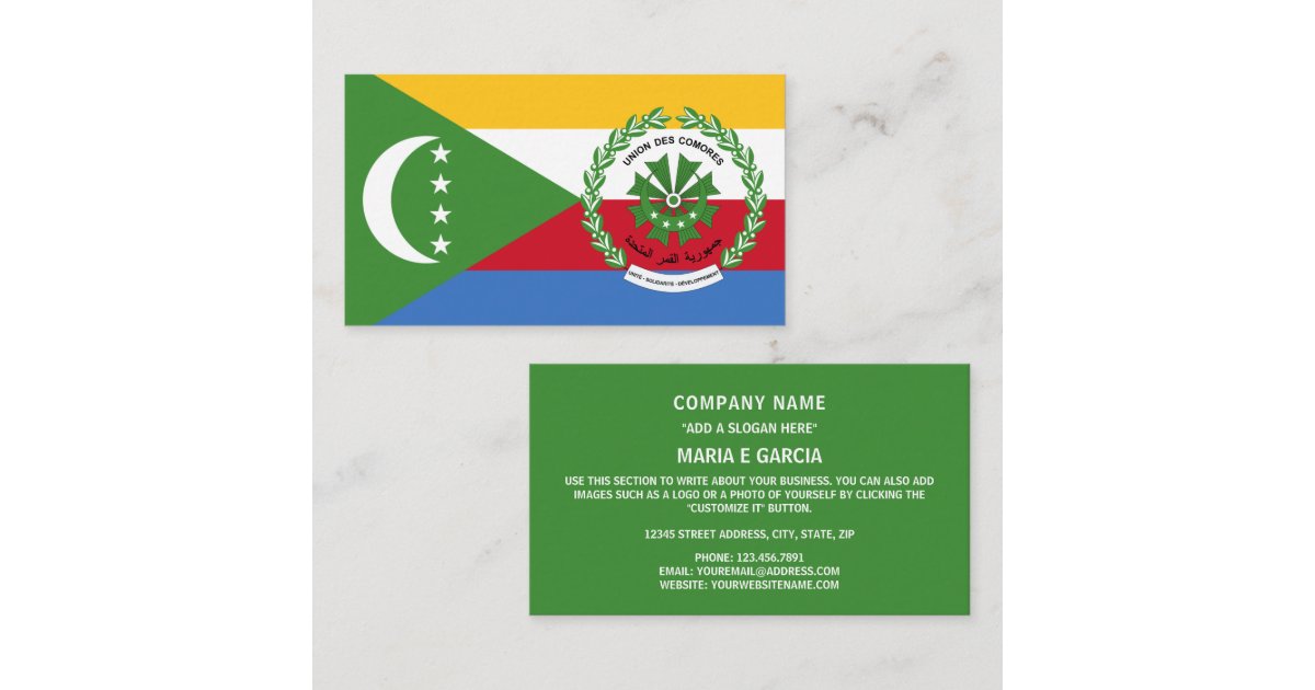 Comorian Flag & Seal, Flag of Comoros Business Card | Zazzle
