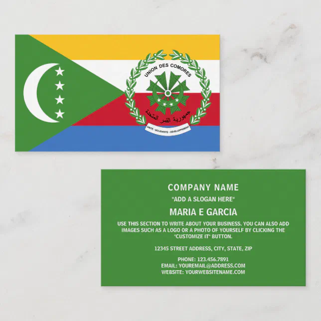 Comorian Flag & Seal, Flag of Comoros Business Card | Zazzle