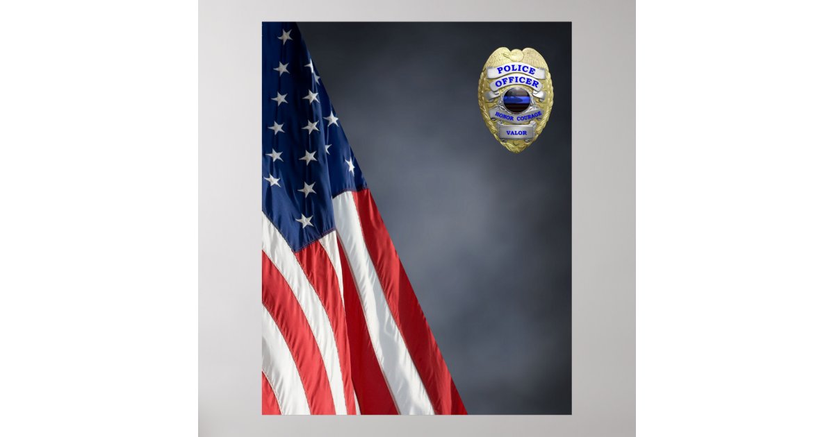 COMPACT POLICE PHOTO BACKDROP - Flag and Badge Pos Poster | Zazzle