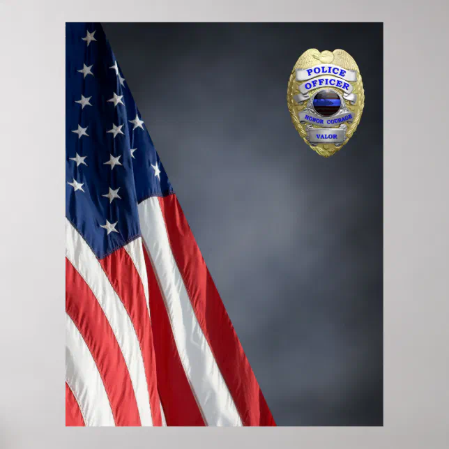 COMPACT POLICE PHOTO BACKDROP - Flag and Badge Pos Poster | Zazzle