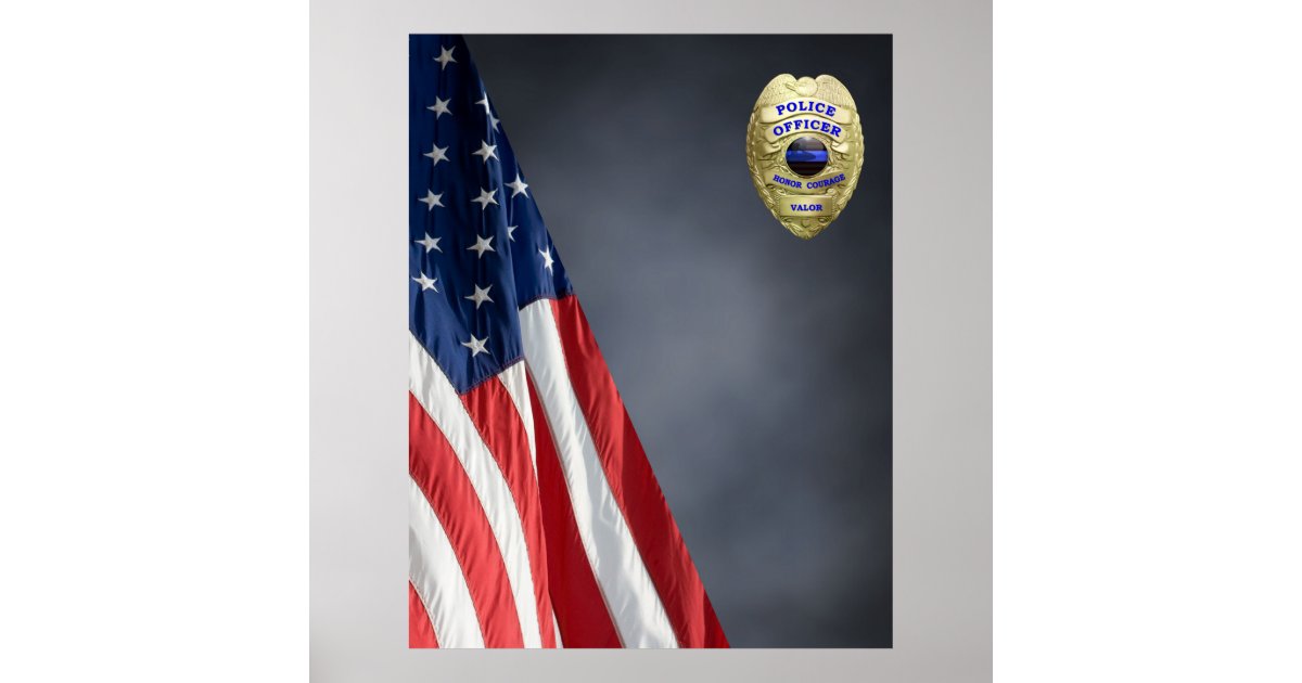 COMPACT POLICE PHOTO BACKDROP - Flag and Badge Poster | Zazzle