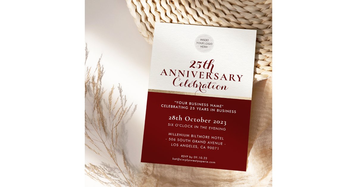 COMPANY ANNIVERSARY elegant business maroon gold Invitation | Zazzle
