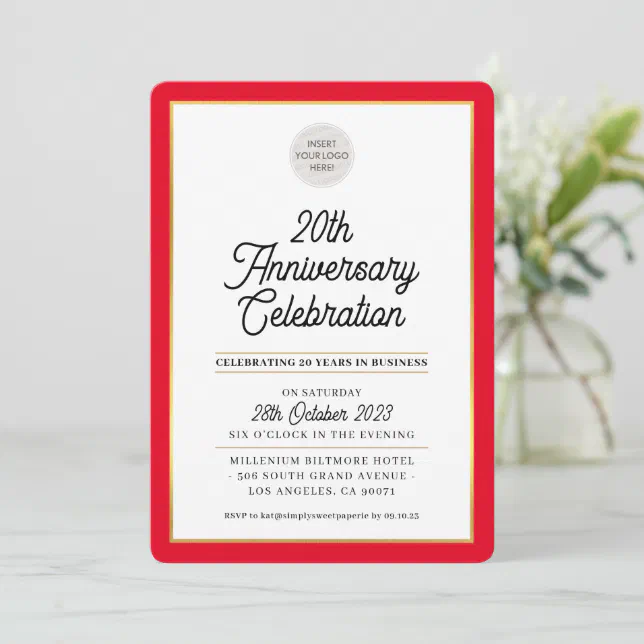 COMPANY ANNIVERSARY modern business red gold Invitation | Zazzle