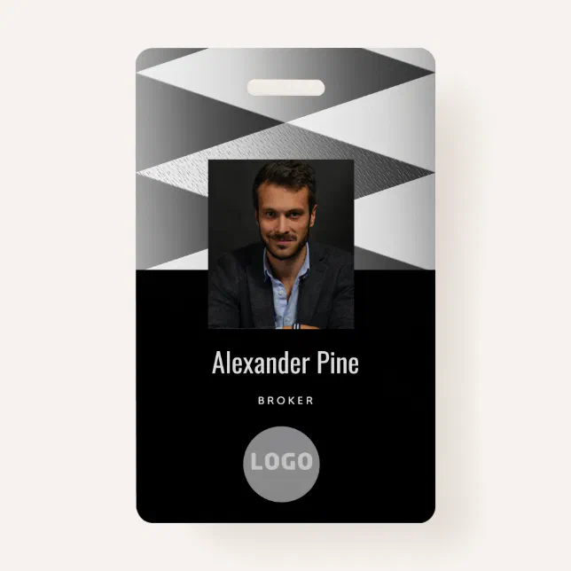 Company Black White Employee ID Logo Name Photo Badge | Zazzle