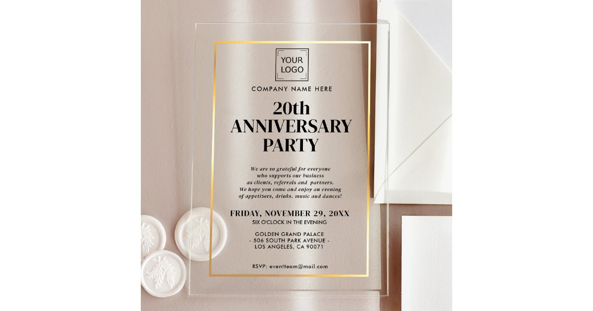 COMPANY BUSINESS CORPORATE LOGO EVENT GOLD BLACK ACRYLIC INVITATIONS ...