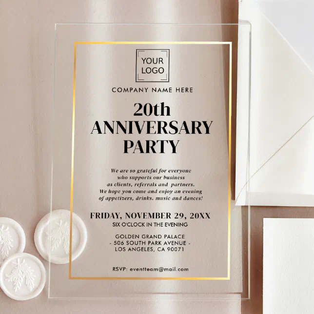 COMPANY BUSINESS CORPORATE LOGO EVENT GOLD BLACK ACRYLIC INVITATIONS ...