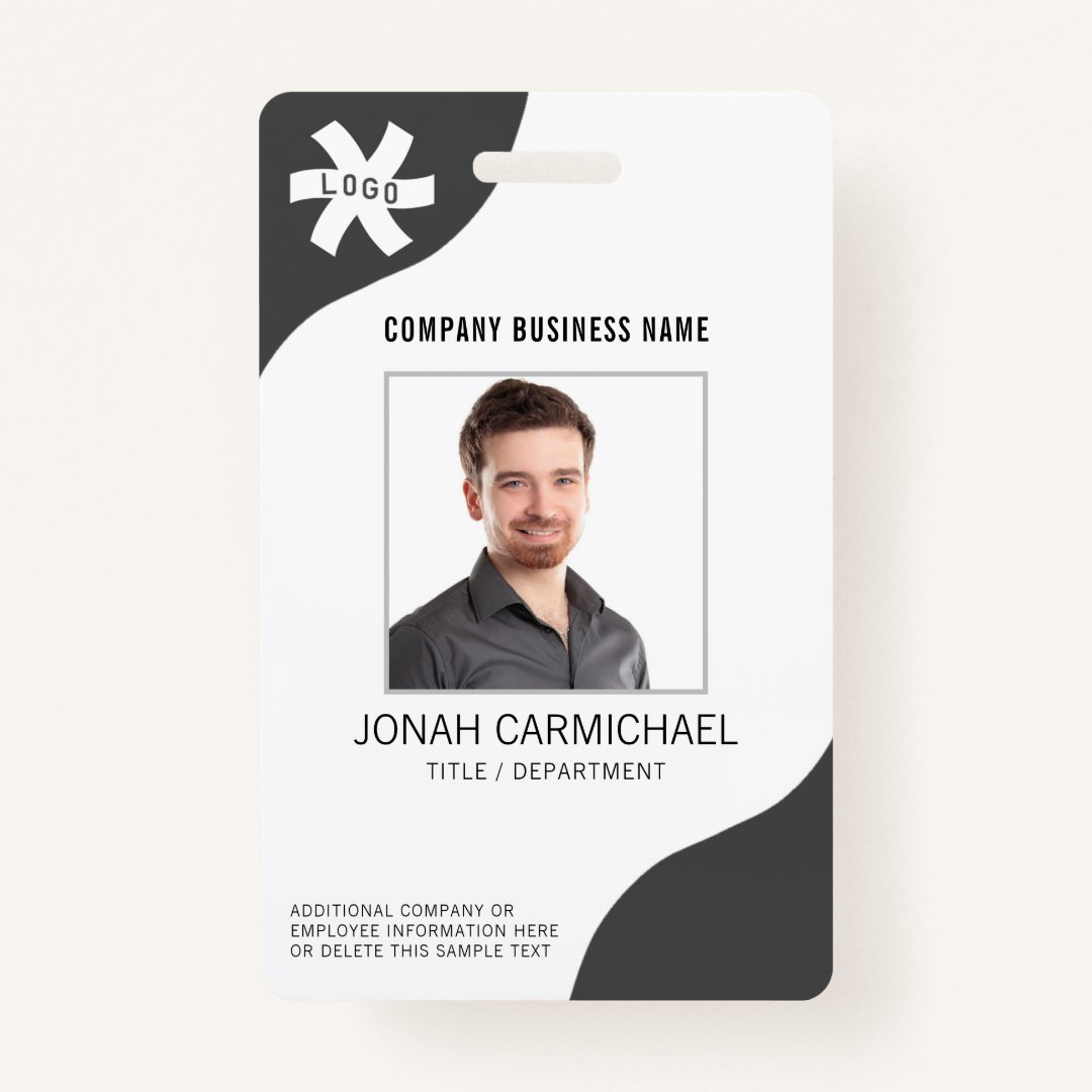Company Business Editable Gray Photo ID Badge | Zazzle