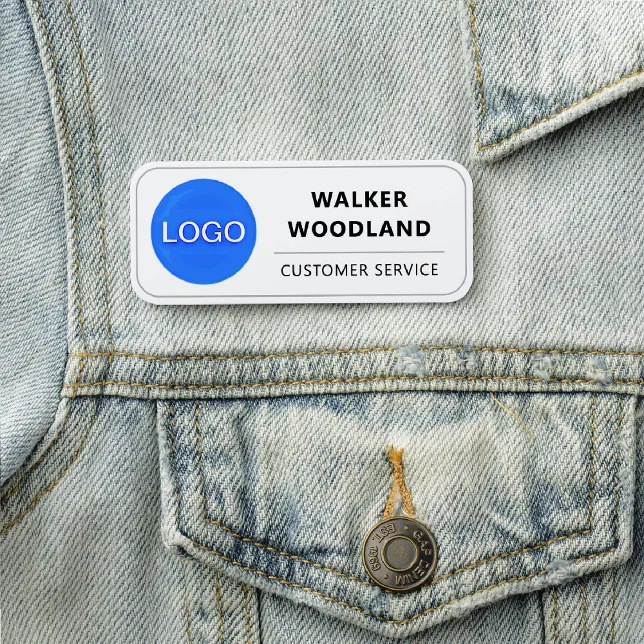 Company Business Logo, Custom Clean White Employee Name Tag | Zazzle