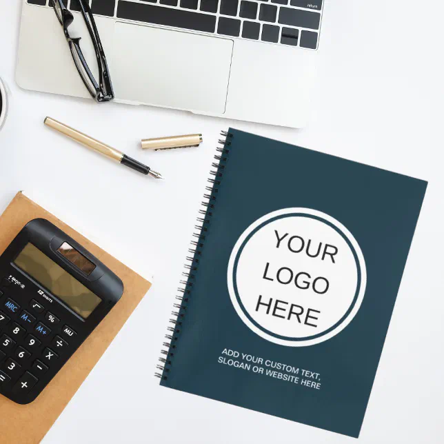 Company Business Logo Modern Navy Blue Marketing Notebook | Zazzle