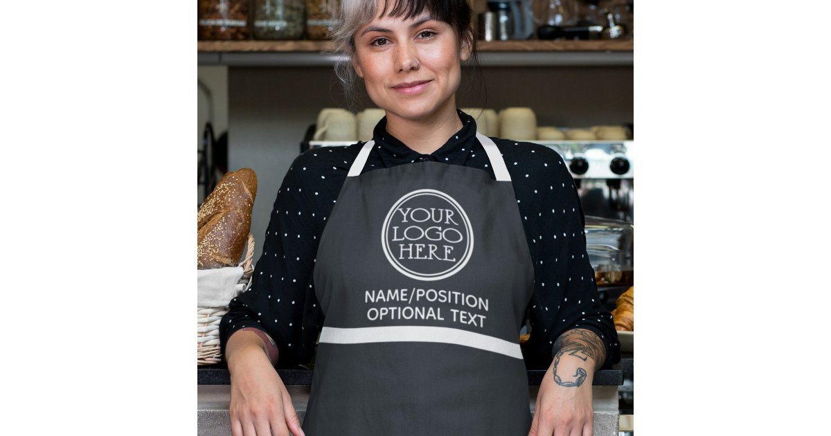 Company business logo promotional black & white apron | Zazzle