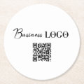 Company Business Logo & QR Code Round Paper Coaster | Zazzle