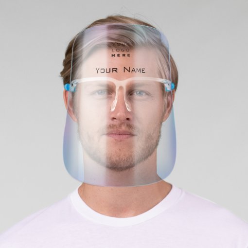Company Custom Name Logo Color Therapy Blue Face Shield | Zazzle