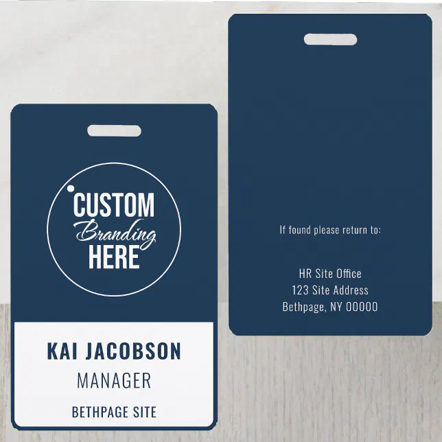 Company Employee Blue Logo Staff ID Badge | Zazzle