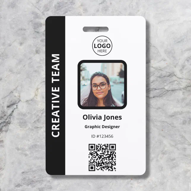 Company Employee Photo ID QR Code Black Badge | Zazzle