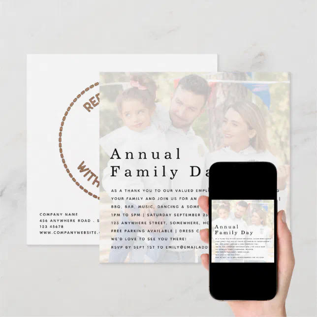 Company Family Day Business Logo Photo Invitation | Zazzle