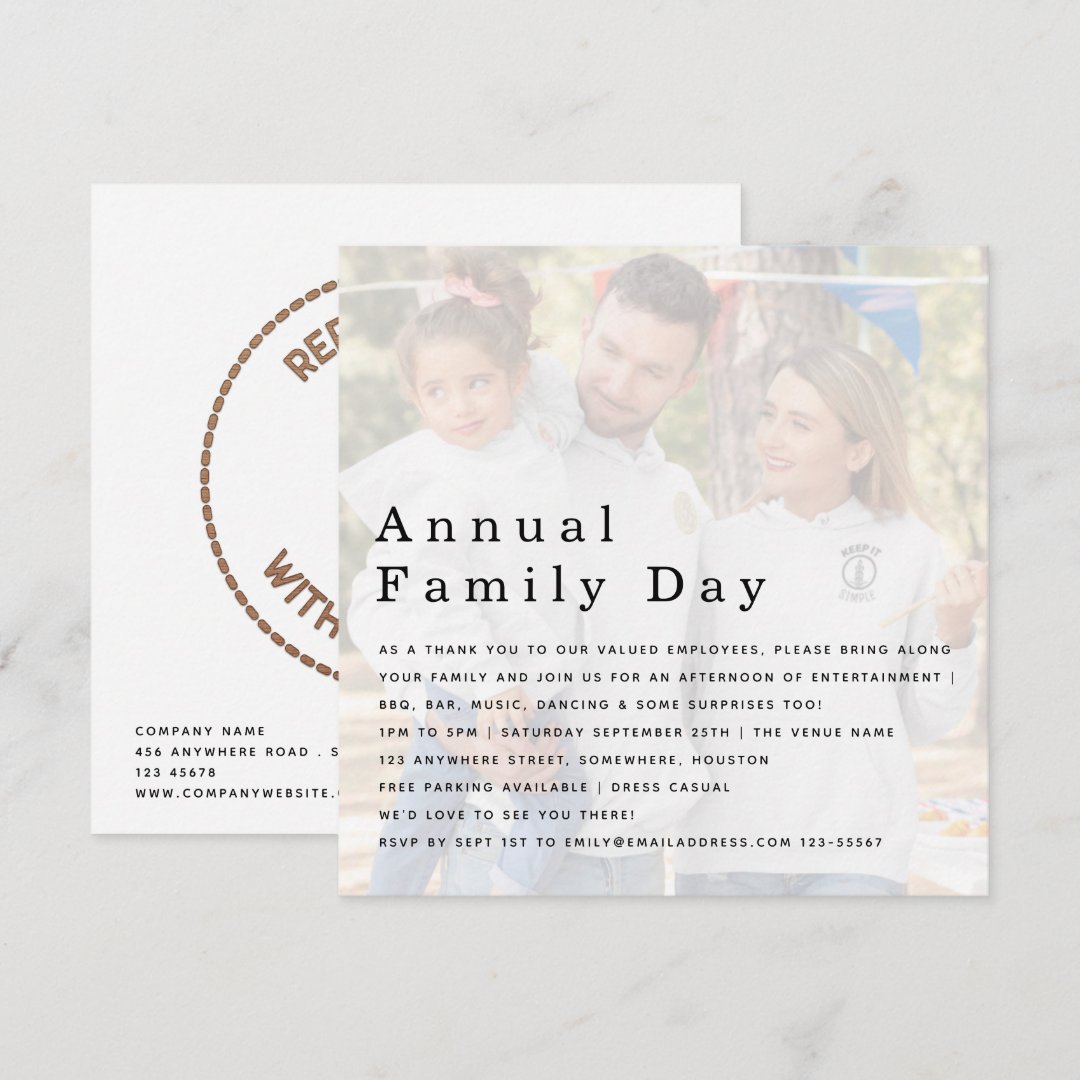 Company Family Day Business Logo Photo Invitation | Zazzle