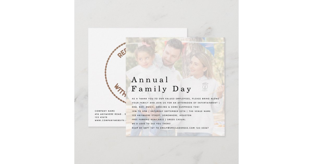 Company Family Day Business Logo Photo Invitation | Zazzle