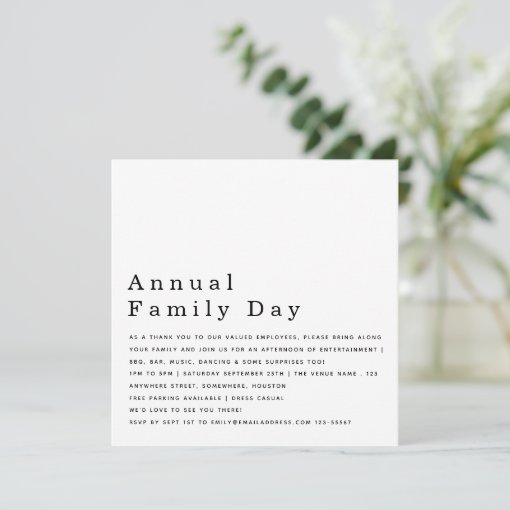 Company Family Day Business Logo White Invitation | Zazzle