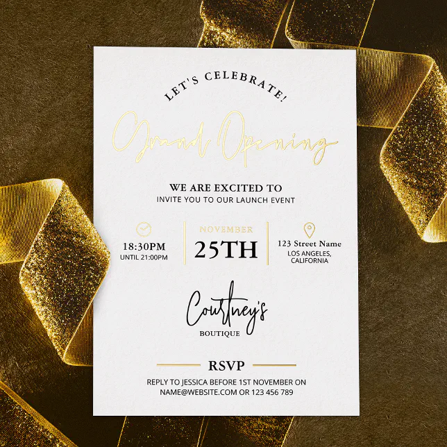 Company Launch Event Corporate White & Gold Foil Invitation | Zazzle