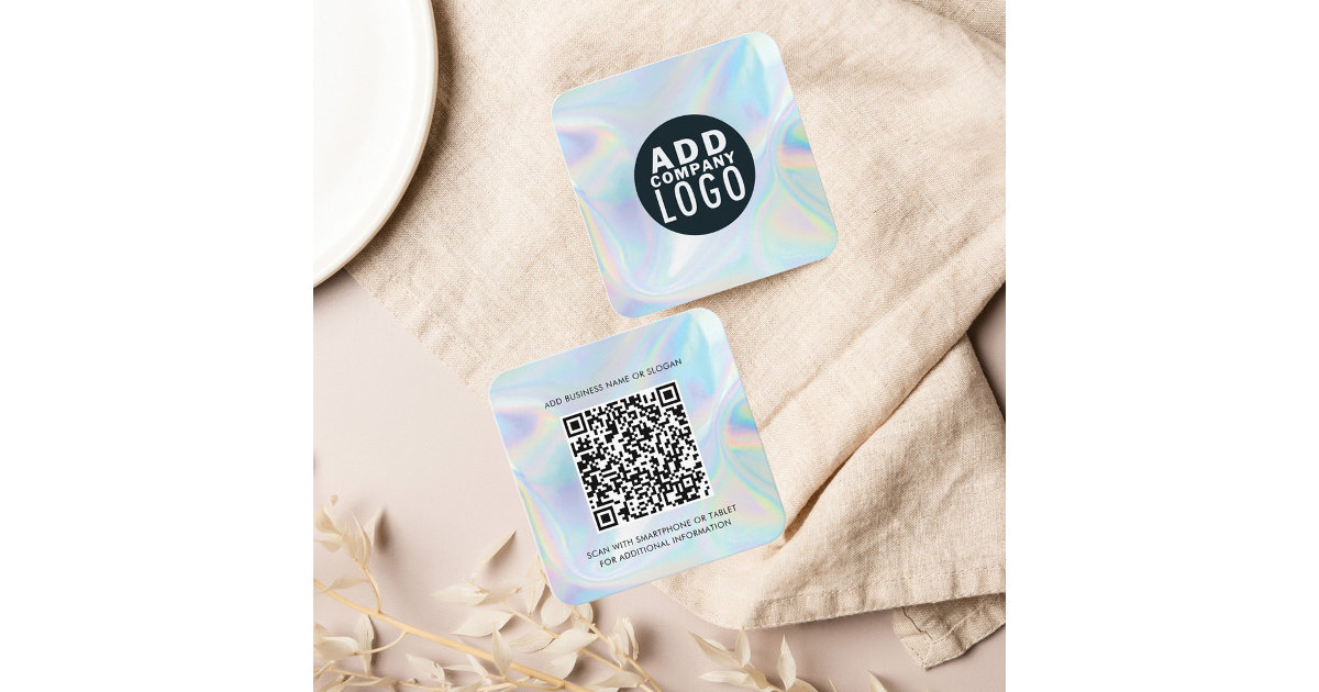 Company Logo and QR Code Holographic Square Business Card | Zazzle