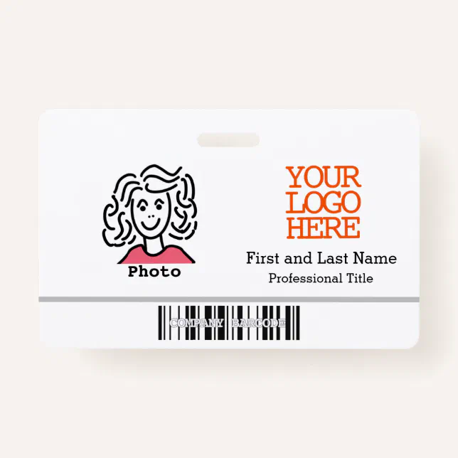 Company Logo Barcode Employee Photo Badge | Zazzle