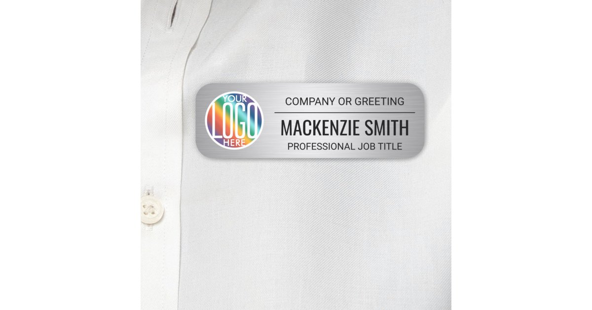 Company Logo Brushed Gray Color Plastic Employee Name Tag | Zazzle