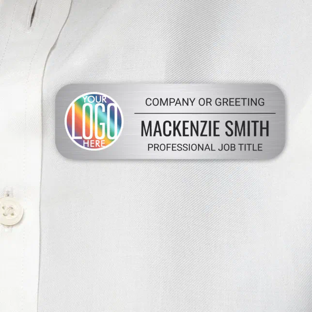 Company Logo Brushed Gray Color Plastic Employee Name Tag | Zazzle