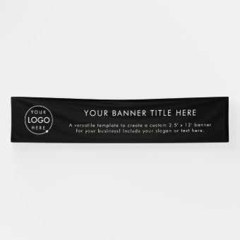Company Logo | Business Modern Black 12' Banner | Zazzle