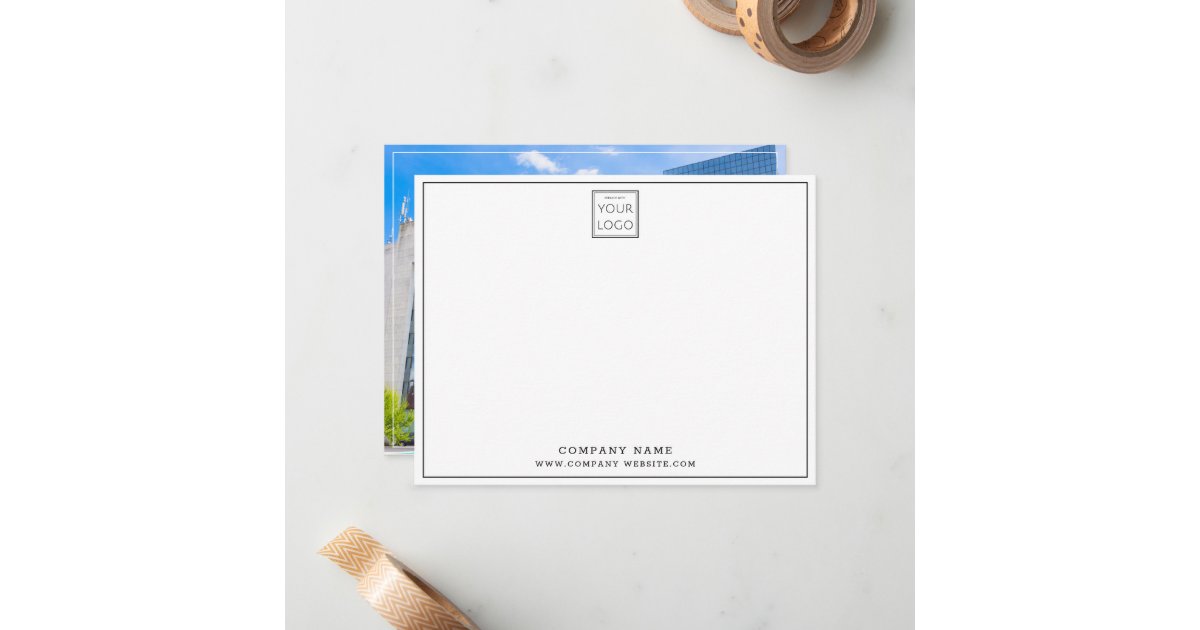 Company Logo Business Name Corporate Office Photo Note Card | Zazzle