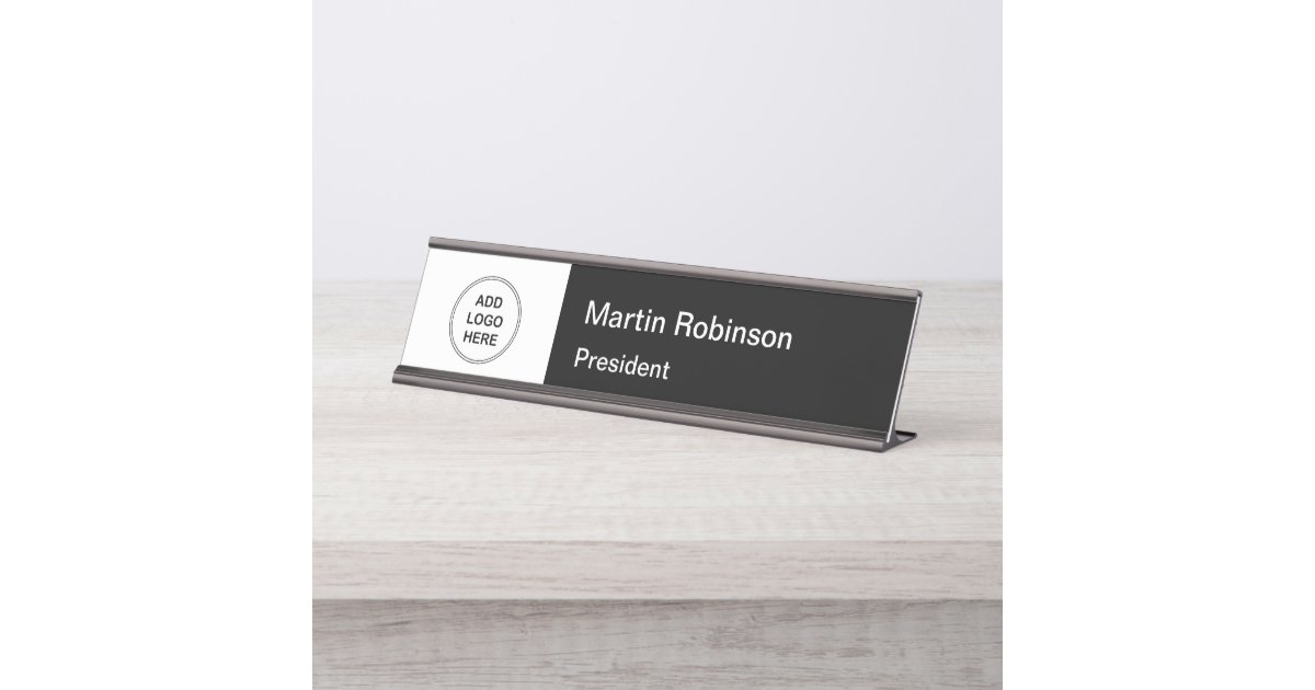 Company Logo Business Owner Desk Name Plate | Zazzle