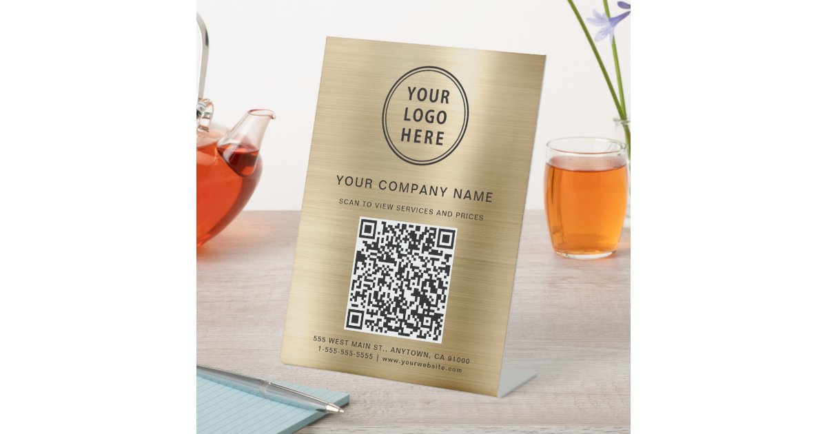 Company Logo Create Your QR Code Gold Pedestal Sign | Zazzle