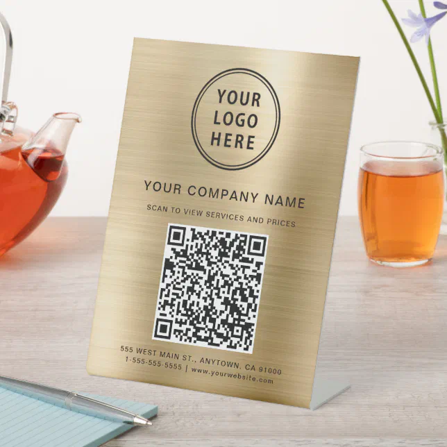 Company Logo Create Your QR Code Gold Pedestal Sign | Zazzle