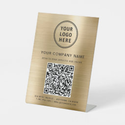 Company Logo Create Your QR Code Gold Pedestal Sign | Zazzle