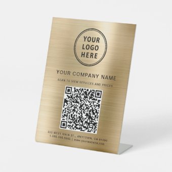 Company Logo Create Your QR Code Gold Pedestal Sign | Zazzle