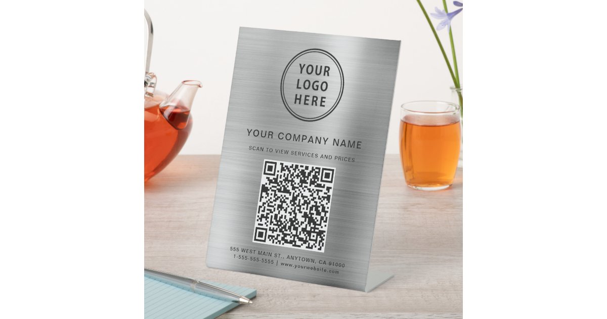 Company Logo Create Your QR Code Silver Pedestal Sign | Zazzle