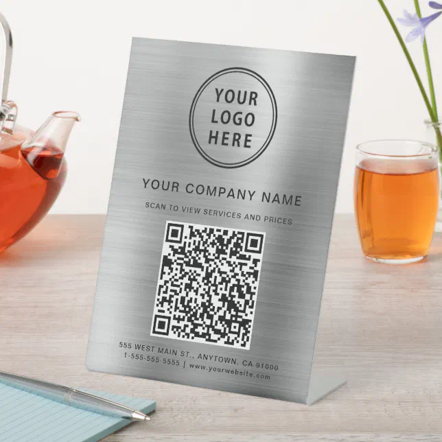 Company Logo Create Your QR Code Silver Pedestal Sign | Zazzle