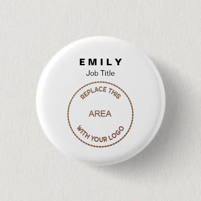 Company Logo Employee Name Job Title White Button | Zazzle