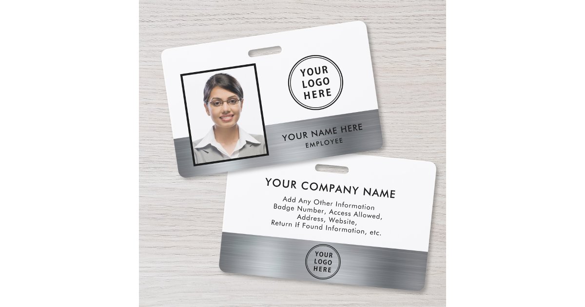 Company Logo Employee Photo ID Silver Badge | Zazzle