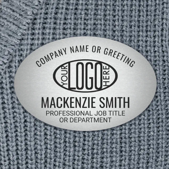 Company Logo Gray Color Plastic Oval Employee Name Tag | Zazzle