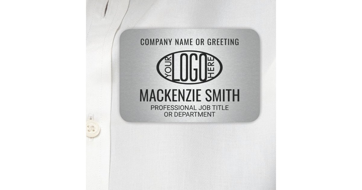 Company Logo Gray Color Printed Plastic Employee Name Tag | Zazzle