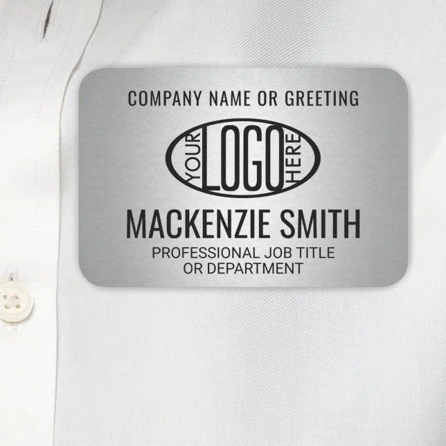 Company Logo Gray Color Printed Plastic Employee Name Tag | Zazzle
